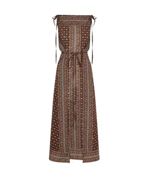 DÔEN Amarante Printed Organic Cotton-voile Belted Midi Dress - Brown
