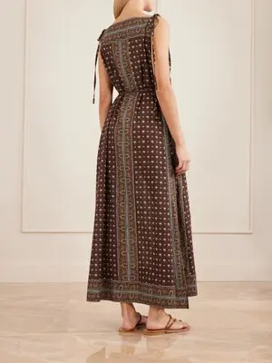 DÔEN Amarante Printed Organic Cotton-voile Belted Midi Dress - Brown