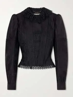 Chloé Ruffled Lace-trimmed Floral-jacquard Jacket - Black