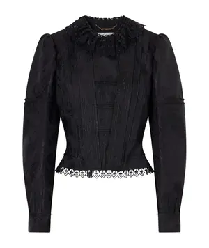 Chloé Ruffled Lace-trimmed Floral-jacquard Jacket - Black