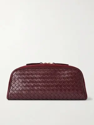 Bottega Veneta Small Intrecciato Leather And Suede Pouch - Brown