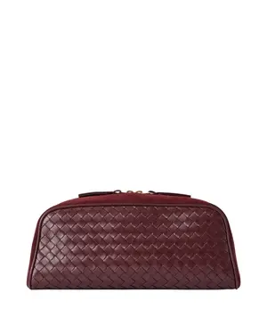 Bottega Veneta Small Intrecciato Leather And Suede Pouch - Brown