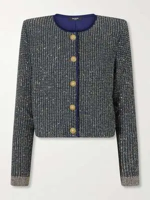 Balmain Metallic-trimmed Tweed Cardigan