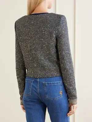 Balmain Metallic-trimmed Tweed Cardigan