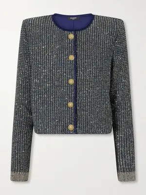Balmain Metallic-trimmed Tweed Cardigan - Multi
