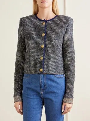 Balmain Metallic-trimmed Tweed Cardigan