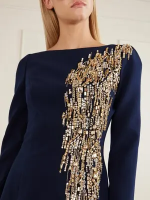 Jenny Packham Avana Embellished Crepe Gown - Blue