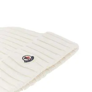 Moncler Wool Beanie Hat With Logo Patch