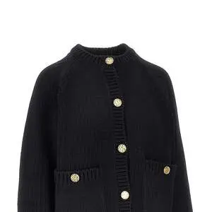 TOTEME Organic Cotton Knitting Cardigan With Hammered Metal Buttons - Black