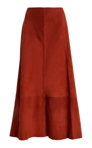 ST. AGNI Exclusive Suede Midi Circle Skirt - Brown