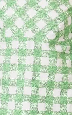 Rosie Assoulin Empire Balloon Sleeve Embroidered Gingham Blouse