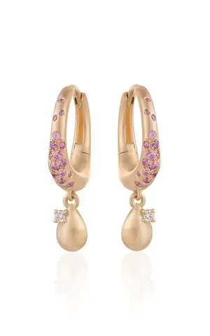 NADA GHAZAL 18k Yellow Diamond And Pink Sapphire Hoop Earrings - Gold