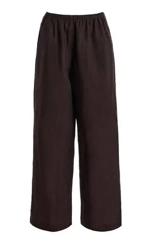 DEIJI STUDIOS Ease Striped Linen Trousers - Brown