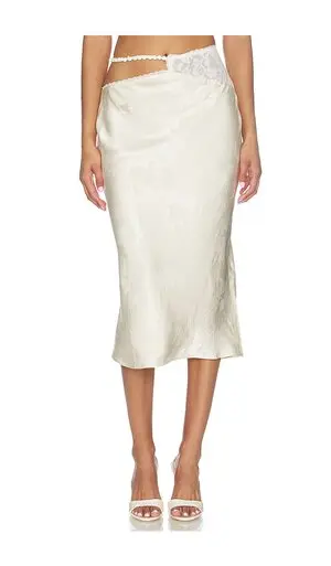For Love & Lemons Adrift Satin Midi Skirt - Cream