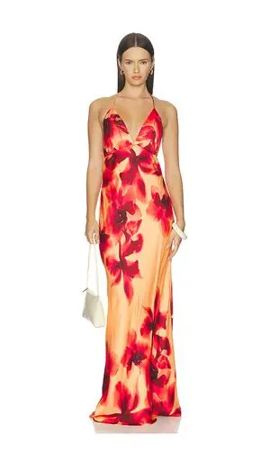 Rococo Sand Halter Neck Maxi Dress In Orange