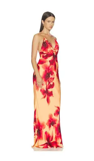 Rococo Sand Halter Neck Maxi Dress In Orange