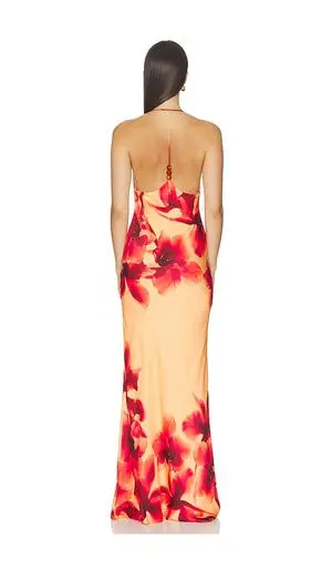 Rococo Sand Halter Neck Maxi Dress In Orange