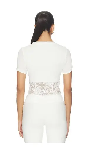 Michael Lauren Ribbed Lace Short Sleeve Top