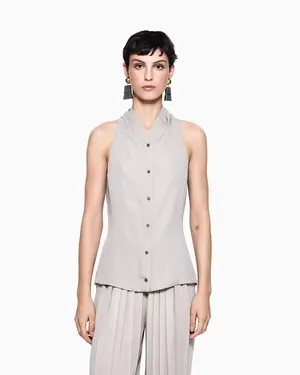Giorgio Armani Sleeveless Silk Georgette Top With Shawl Collar