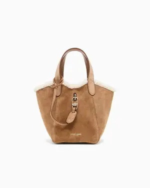 Giorgio Armani Neve Small Suede And Shearling Handbag - Camel