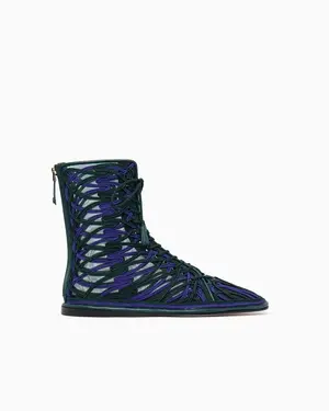 Giorgio Armani Ankle Boots With Embroidery And Leather Details - Blue