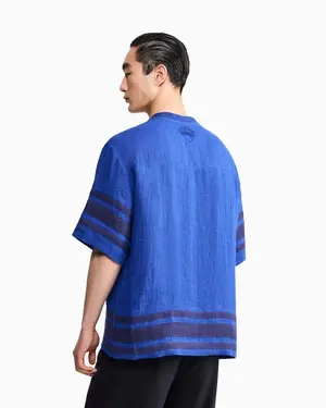 Giorgio Armani Linen T-shirt With Striped Edges And Kith For Knicks Logo