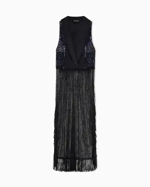Giorgio Armani Beaded Lapel Dress With Embroidered Skirt - Patterned