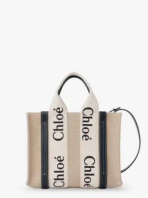 Chloé Woody Linen Canvas And Leather Crossbody Bag - Beige