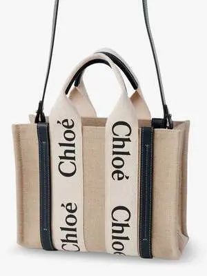 Chloé Woody Linen Canvas And Leather Tote - Beige