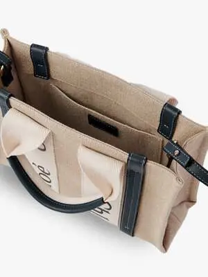 Chloé Woody Linen Canvas And Leather Tote - Beige