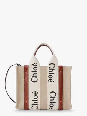 Chloé Woody Linen And Leather Tote Bag - Beige