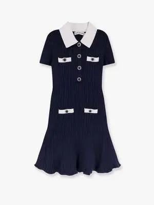 SELF-PORTRAIT Ribbed Mini Dress With Jewel Button Closure - Blue