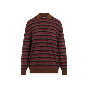 Prada Long-sleeve Cashmere Polo With Multicolour Stripes - Brown