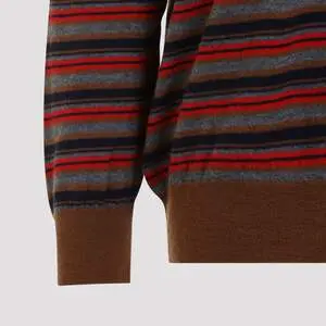 Prada Long-sleeve Cashmere Polo With Multicolour Stripes - Brown
