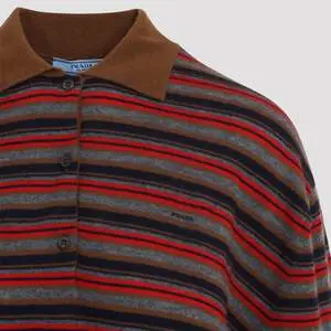 Prada Long-sleeve Cashmere Polo With Multicolour Stripes - Brown