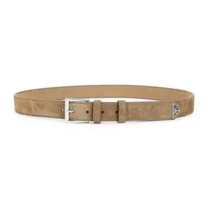Prada Suede Leather Belt With Metal Buckle And Logo Detail - Multicolor