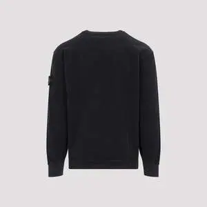 Stone Island Ribbed Cotton Crewneck Sweatshirt With Detachable Compass Badge