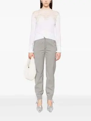 ERMANO SCERVINO Ermanno Scervino White Merino Wool Lace Trimmed Crewneck Long Sleeve Sweater
