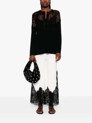 ERMANO SCERVINO Ermanno Scervino Black Viscose Long Sleeve Top With Lace Details