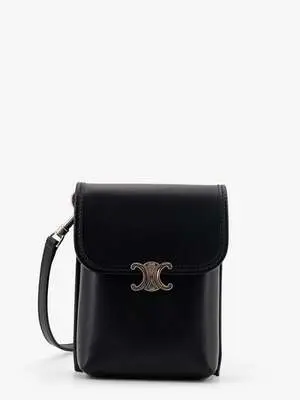 Celine Soft Triomphe Leather Shoulder Bag - Black