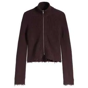 MAISON MARGIELA Zip Up Knitted Cardigan - Ciocolat
