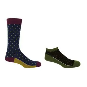 PEPER HAROW - MADE IN ENGLAND Pin Polka Luxury Denim Crew & Khaki Trainer Men’s Socks Bundle - Green