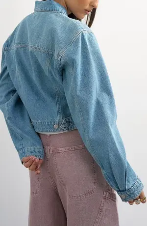 Topshop Cropped Padded Denim Jacket