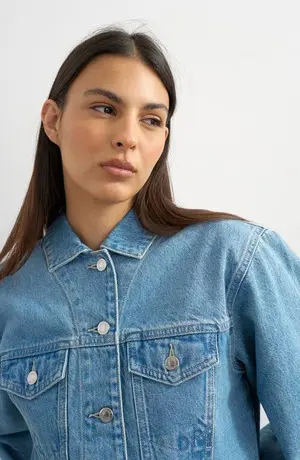 Topshop Cropped Padded Denim Jacket