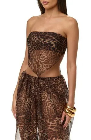 Naked Wardrobe Leopard Print Chiffon Strapless Tube Top