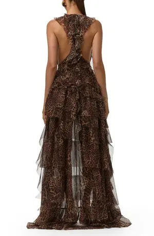 Naked Wardrobe Leopard Print Ruffled Chiffon High-low Dress