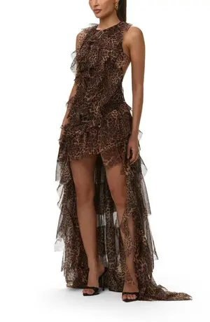 Naked Wardrobe Leopard Print Ruffled Chiffon High-low Dress