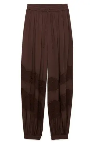 PER UNA BY M&S Lace Balloon Tie Waist Pants - Dark Mole Brown