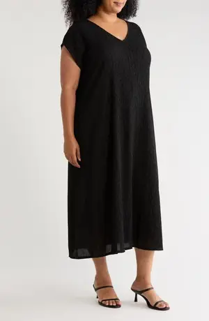 Eileen Fisher V-neck Cap Sleeve Crinkle Dress