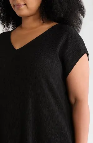Eileen Fisher V-neck Cap Sleeve Crinkle Dress